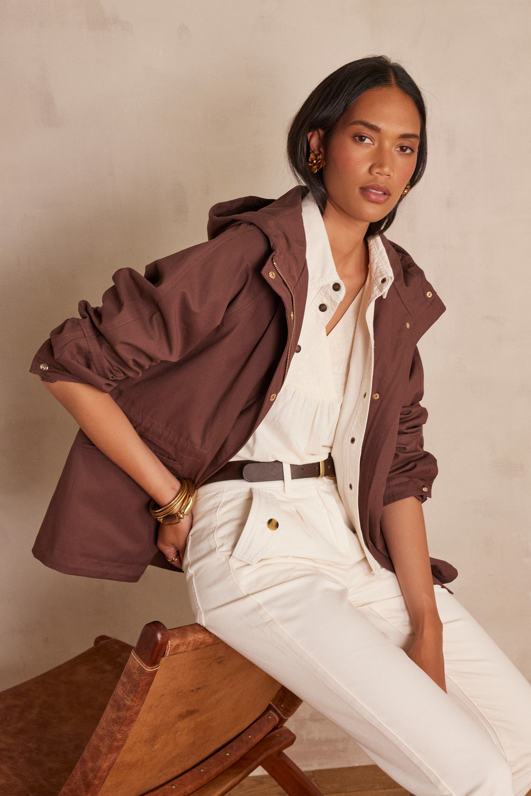 ANNETTE short cotton parka woman | CHOCOLATE | Maison 123